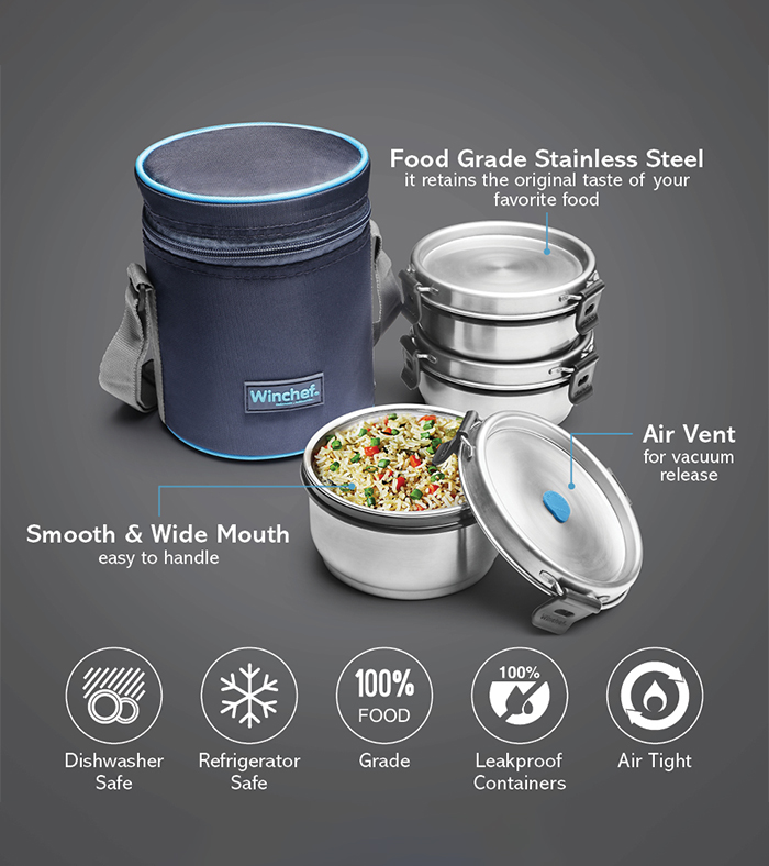 Winchef-Regal W/I 3 DECK Stainless Steel Insulated Lunch Box Set of 3 ...