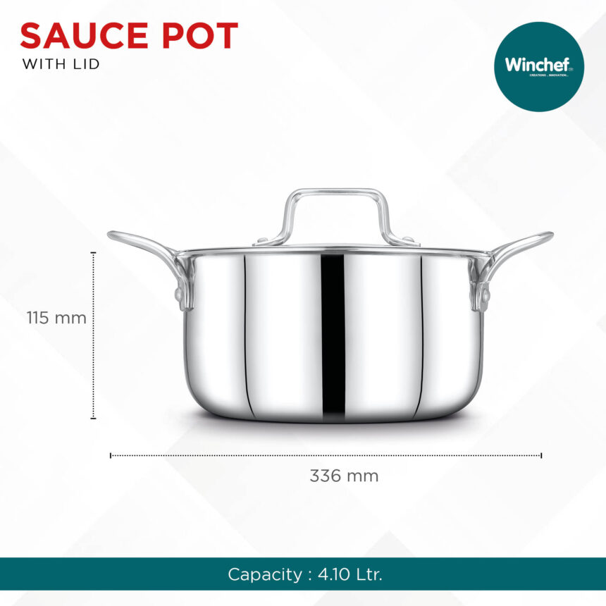 Winchef Triply Stainless Steel Steelanium Sauce Pot with lid, Gas and ...