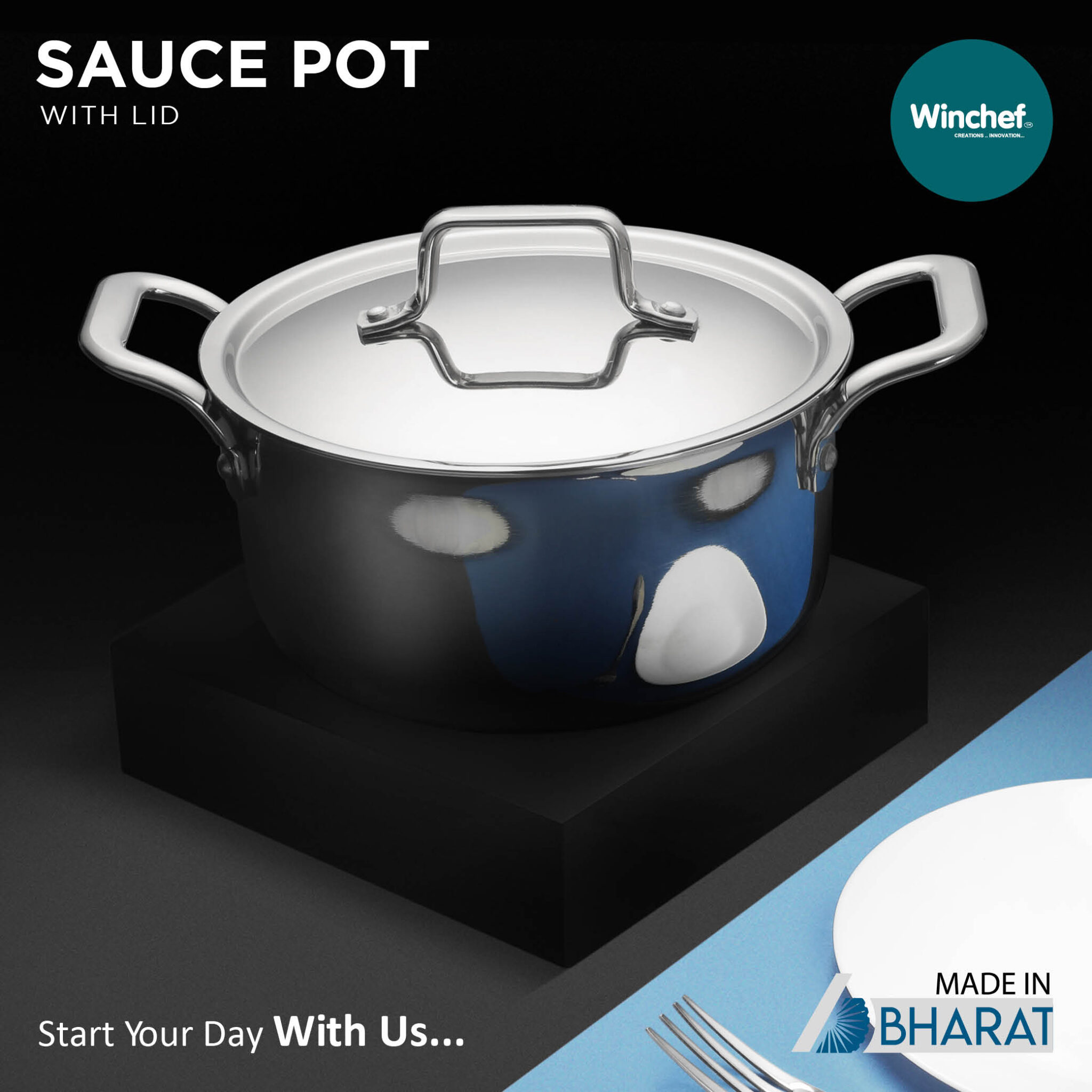 Winchef Triply Stainless Steel Steelanium Sauce Pot with lid, Gas and ...